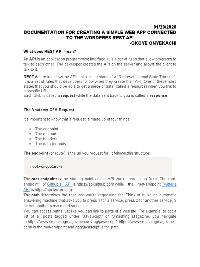 Documentation To Connect A Simple Web App To Wp-Rest Api | PDF ...