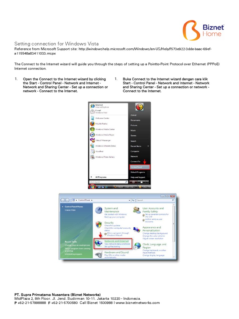 Setting Connection For Windows Vista | PDF