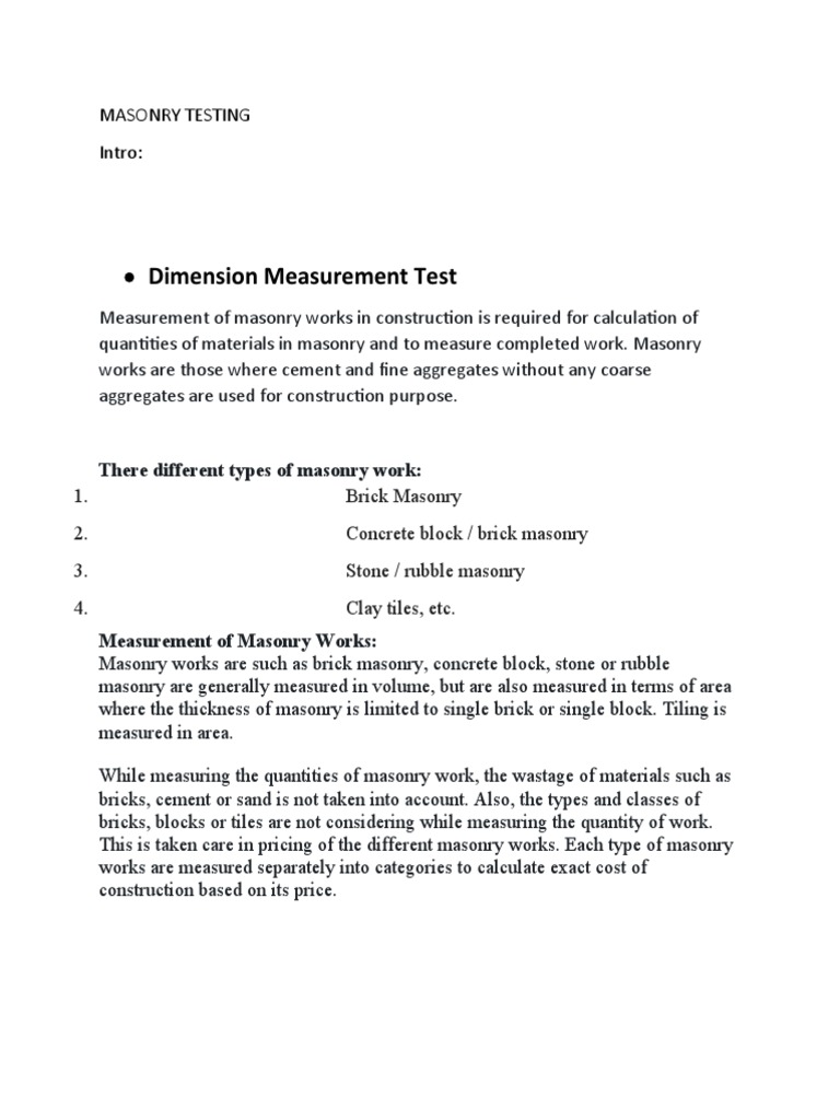 A Comprehensive Guide to Measuring and Testing Masonry | PDF | Masonry ...