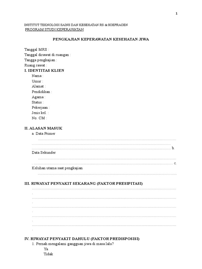 Format Askep Jiwa 2020 | PDF