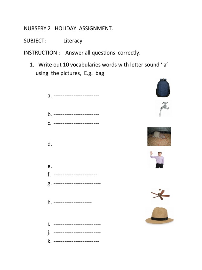 Nursery 2 Holiday Assignment | PDF