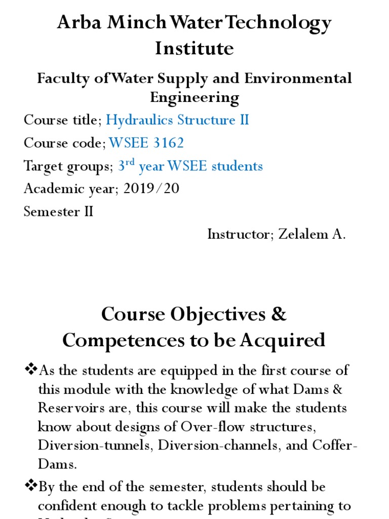Hydraulic Structures II Lecture Note | PDF | Spillway | Dam