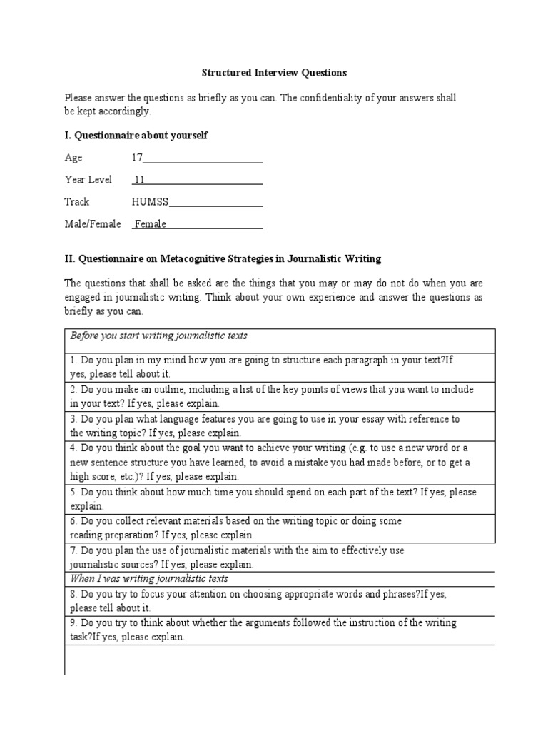 Structured Interview Questions: Before You Start Writing Journalistic ...