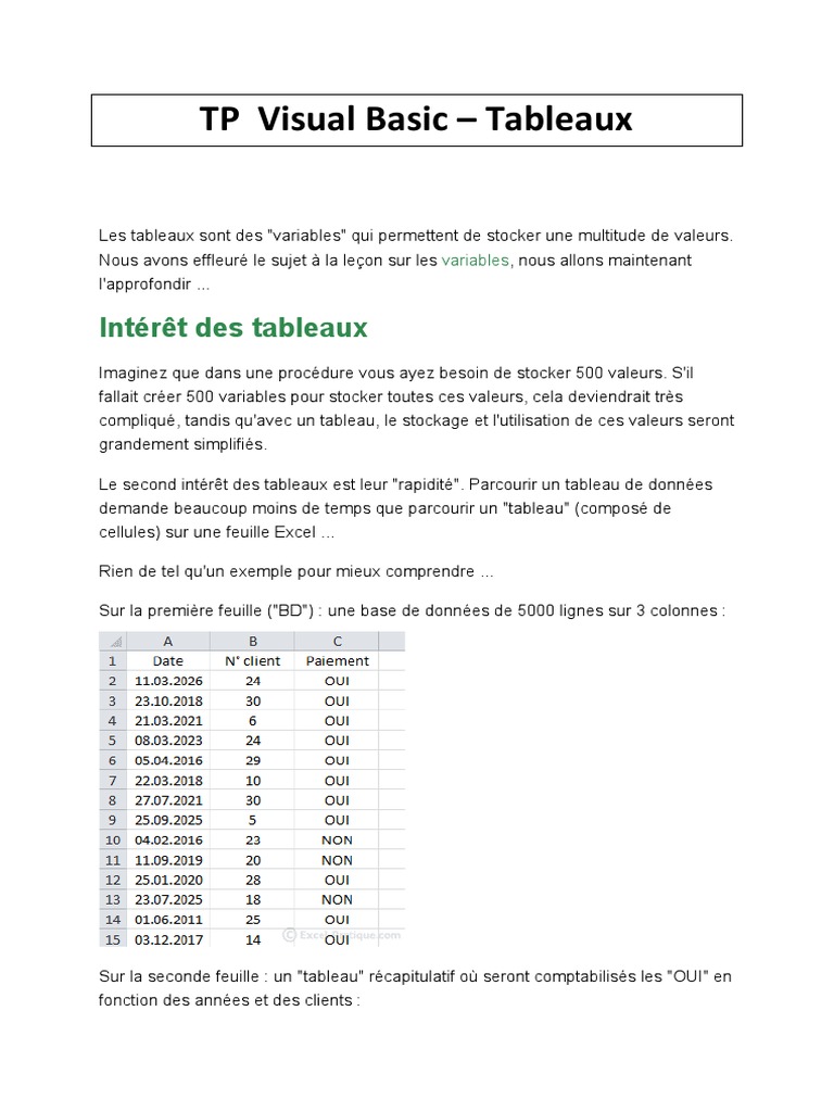 TP VBA Tableaux | PDF | Visual Basic for Applications | Microsoft Excel