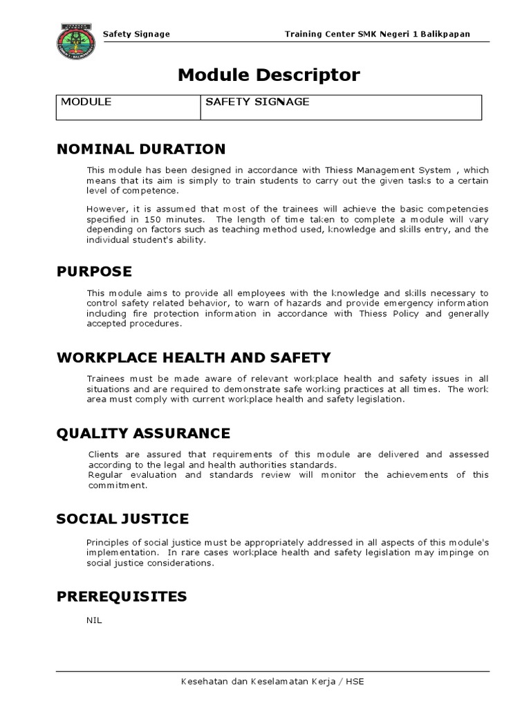 Module Descriptor: Nominal Duration | PDF | Occupational Safety And ...