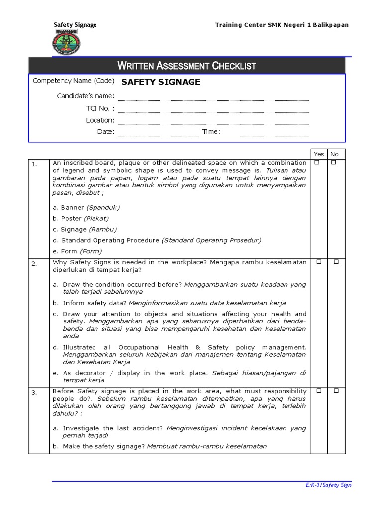 Assesment-Safety Sign | PDF