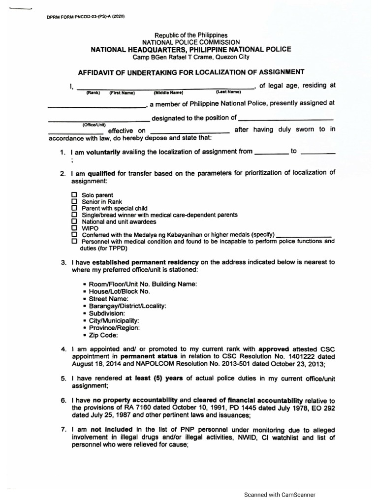 Affidavit of Undertakings For Localization of Assignment | PDF