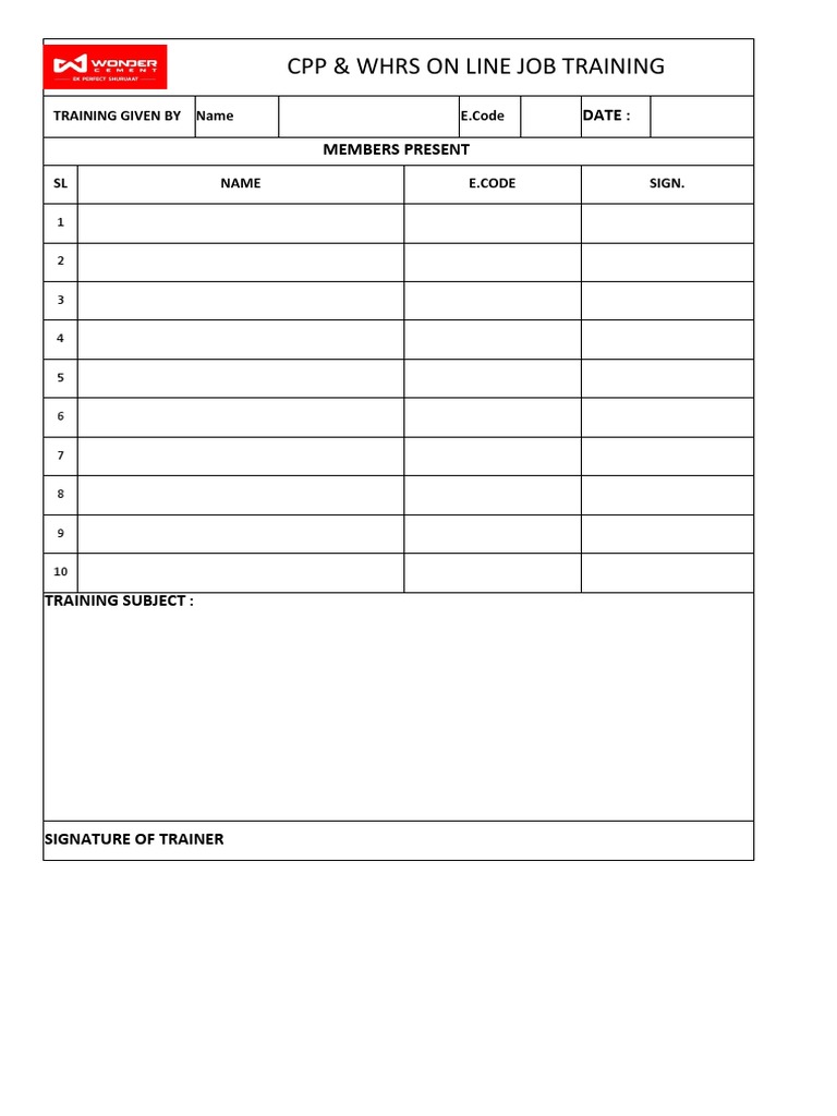 Online Job Training Format Pdf