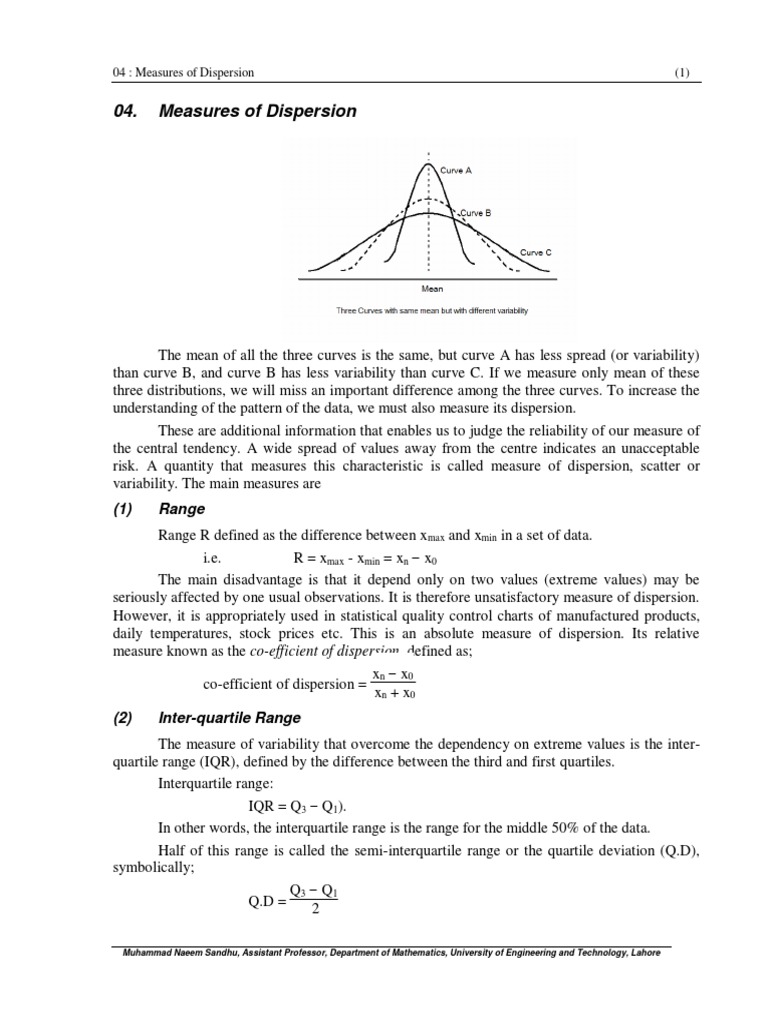 04 Dispersion Measures | PDF | Skewness | Variance