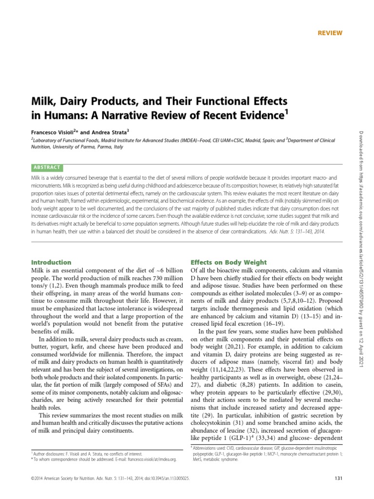 Milk, Dairy Products, and Their Functional Effects in Humans | PDF ...