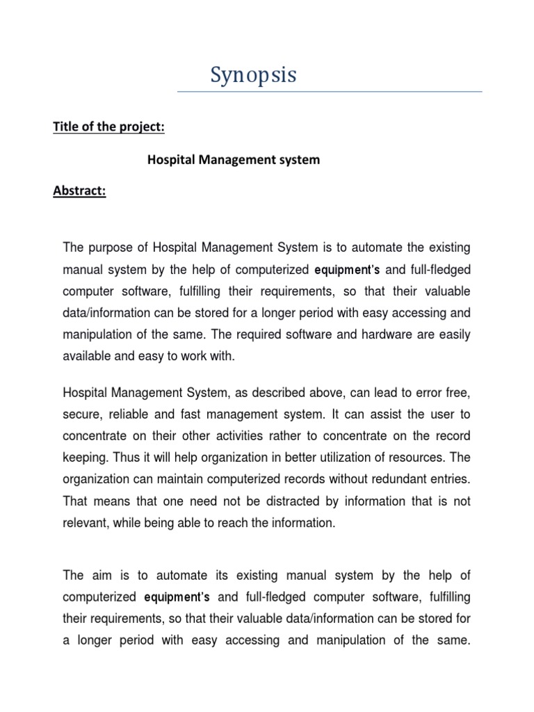Synopsis: Title of The Project | PDF | System | Databases