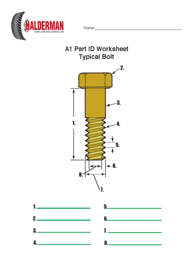 Halderman: A1 Part ID Worksheet Typical Bolt | PDF