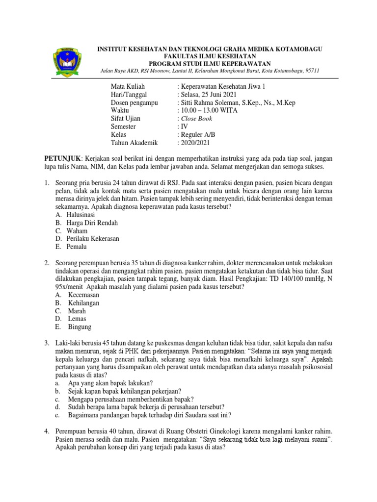 Soal UAS Keperawatan Jiwa 1 | PDF