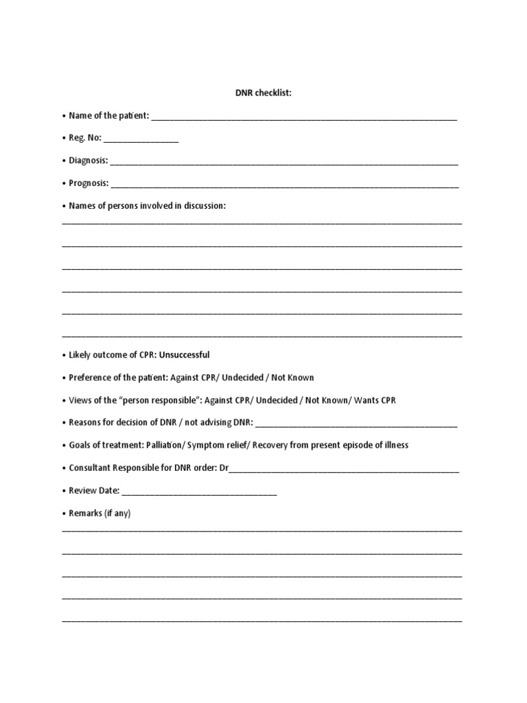 DNR Checklist for Patient Decisions | PDF | Wellness
