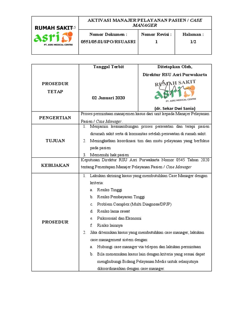 0551 SPO Aktivasi Case Manager | PDF