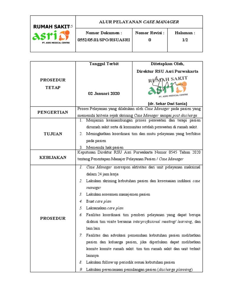 0552 SPO Alur Pelayanan Case Manager | PDF