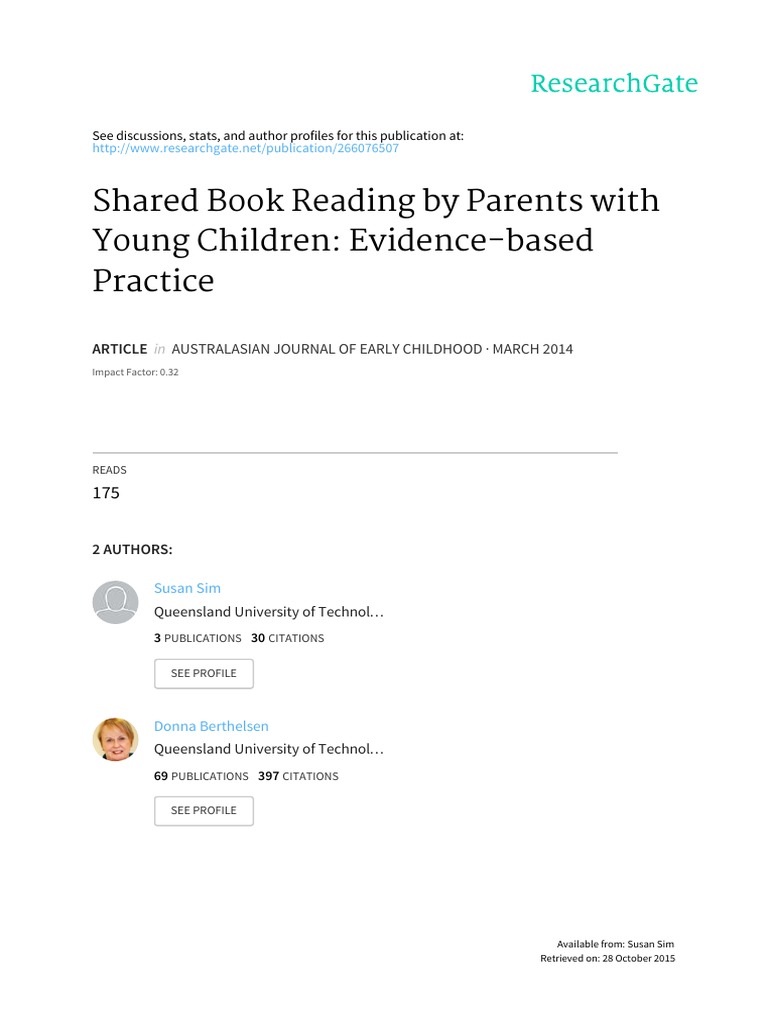Shared Book Reading by Parents With Young Children | PDF | Literacy ...