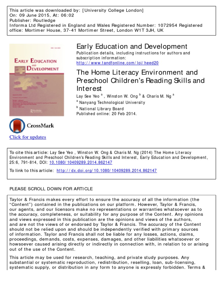 Home Literacy Environment and Preschool Children's Reading Skills and ...