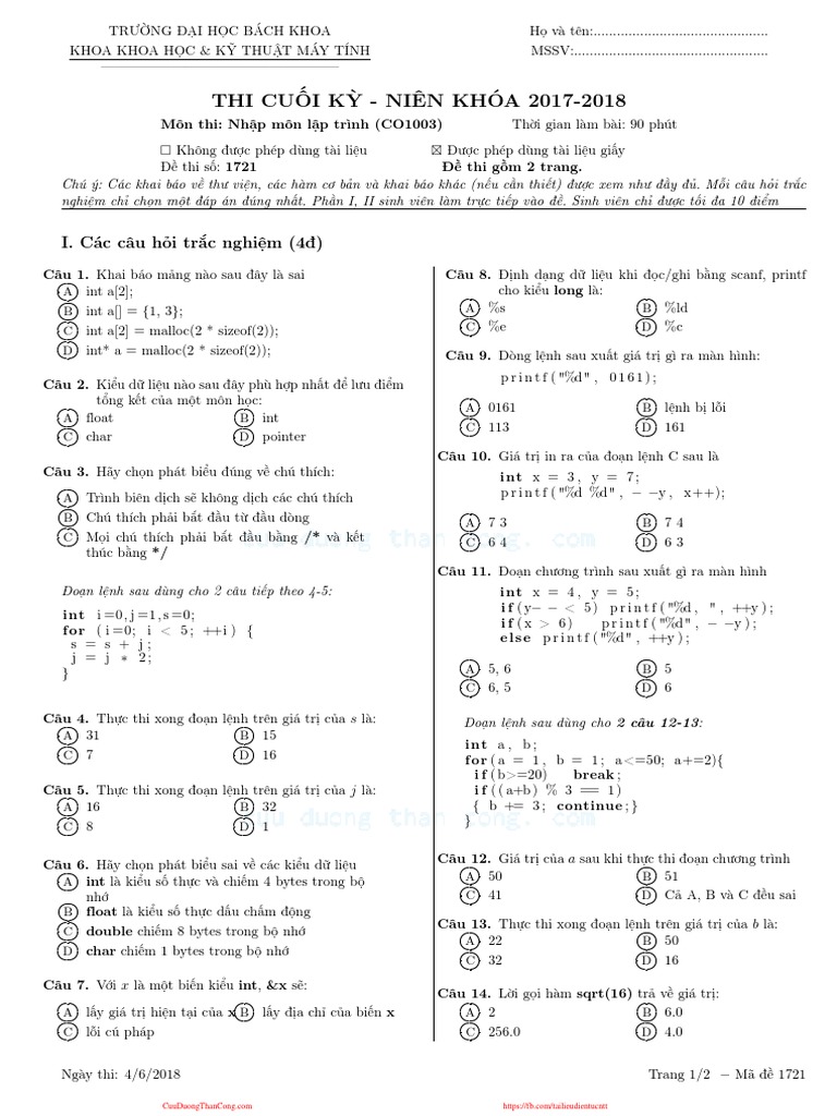 Nhap-Mon-Ve-Lap-Trinh - De-Thi-Nhap-Mon-Lap-Trinh - (Co1003) - Nmlt-172-Da - (Cuuduongthancong ...