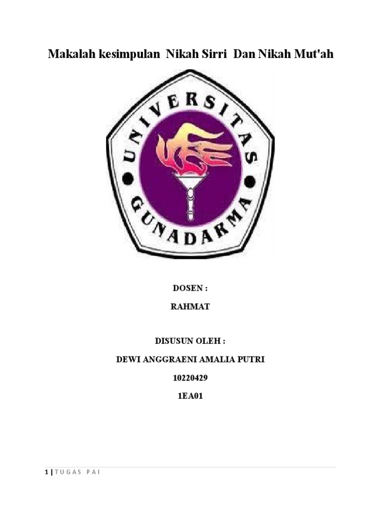 Makalah Kesimpulan Nikah Sirri Dan Nikah Mut'ah Dewi Anggraeni Ap ...