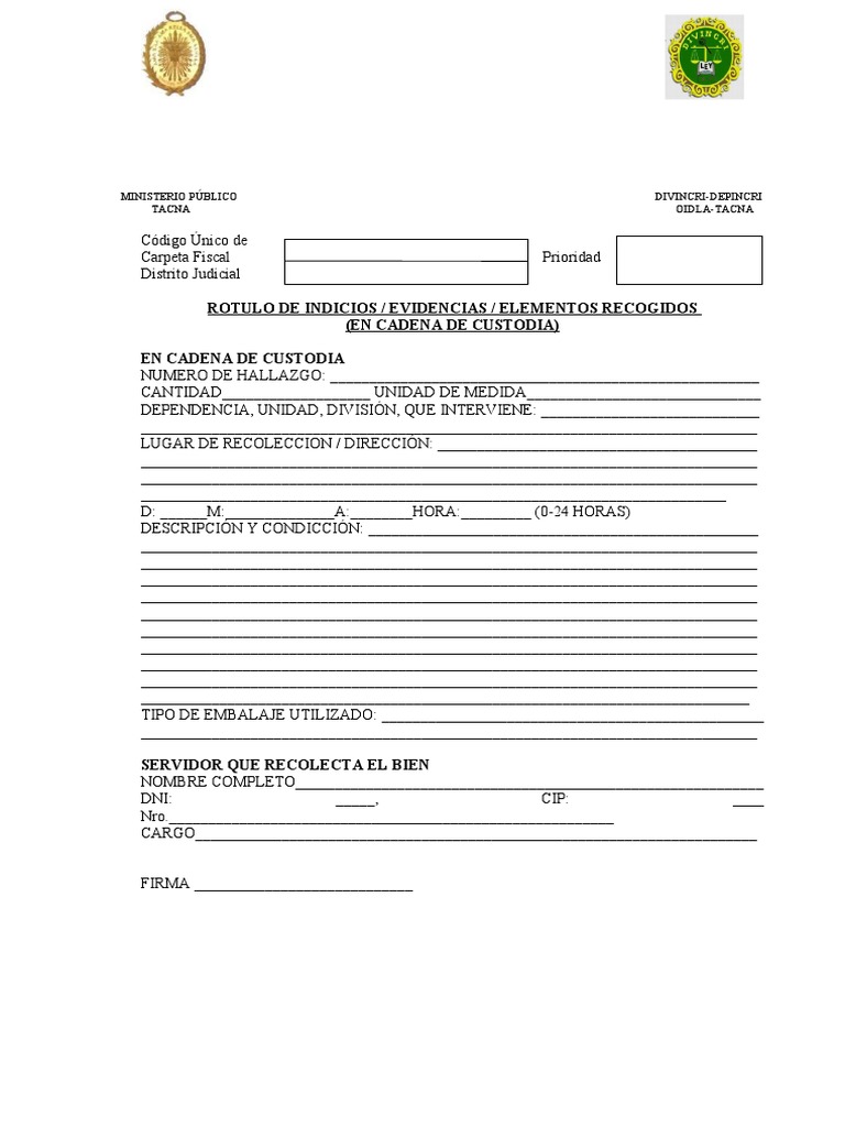 Acta Rotulo de Cadena de Custodia | PDF | Evidencia | Procedimiento legal