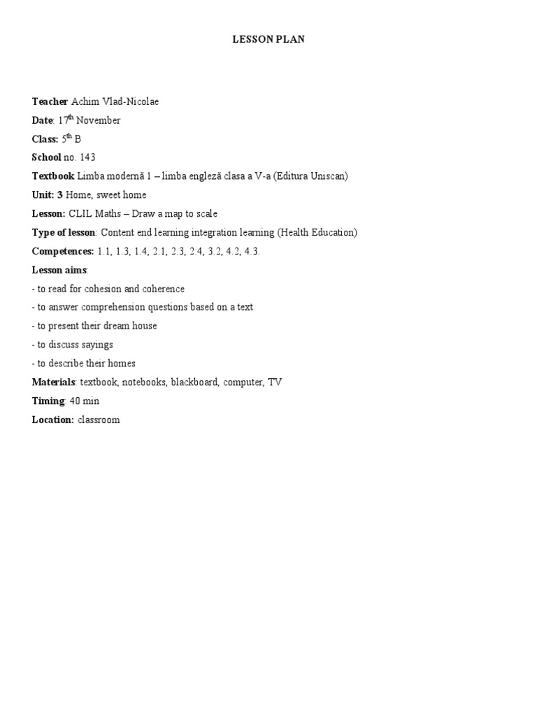 5B - CLIL Maths - Lesson Plan | PDF | Bedroom | Lesson Plan