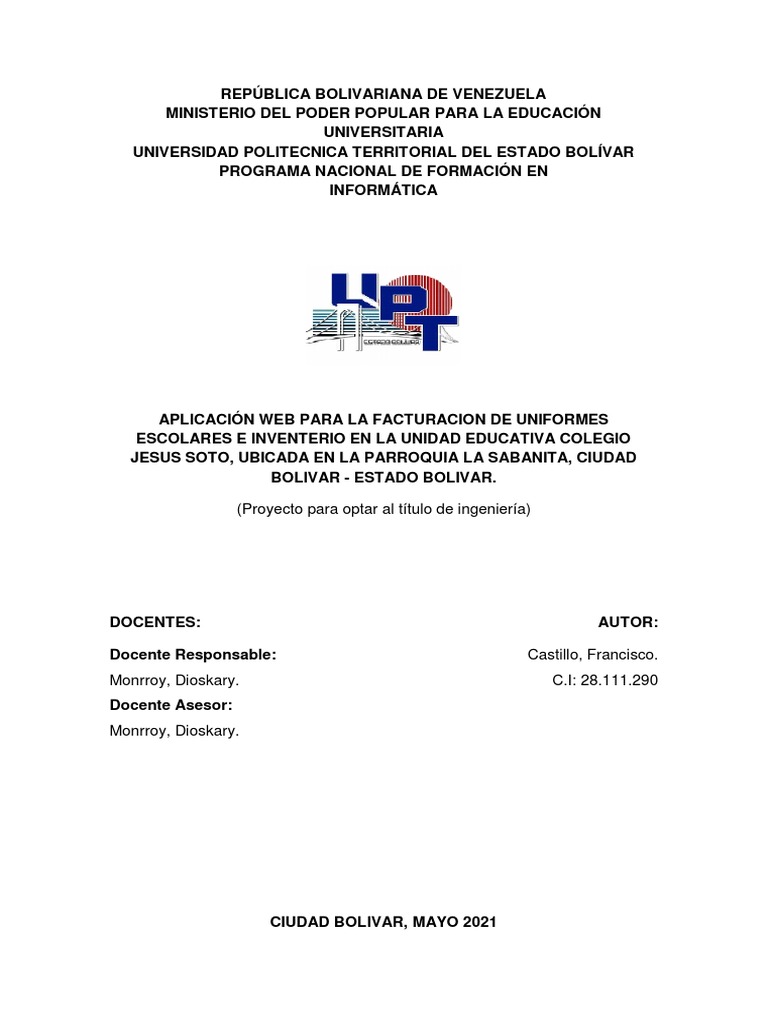 Proyecto IV, Francisco Castilloo | PDF | Software de la aplicacion | Aplicación web