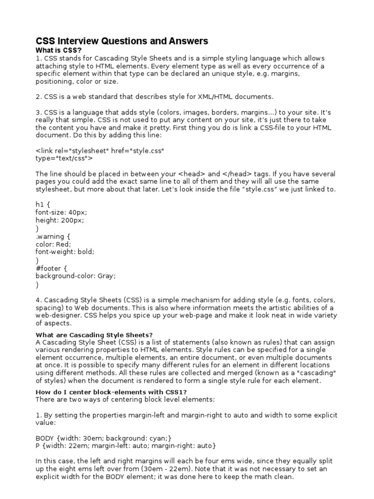 CSS Interview Questions and Answers | PDF | Cascading Style Sheets ... CSS Interview Questions and Answers | PDF | Cascading Style Sheets ...
