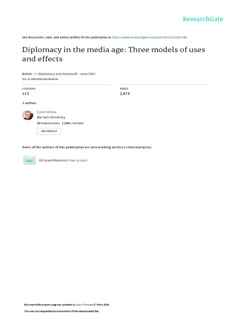Diplomacy in The Media Age Three Models of Uses An | PDF | Public ...