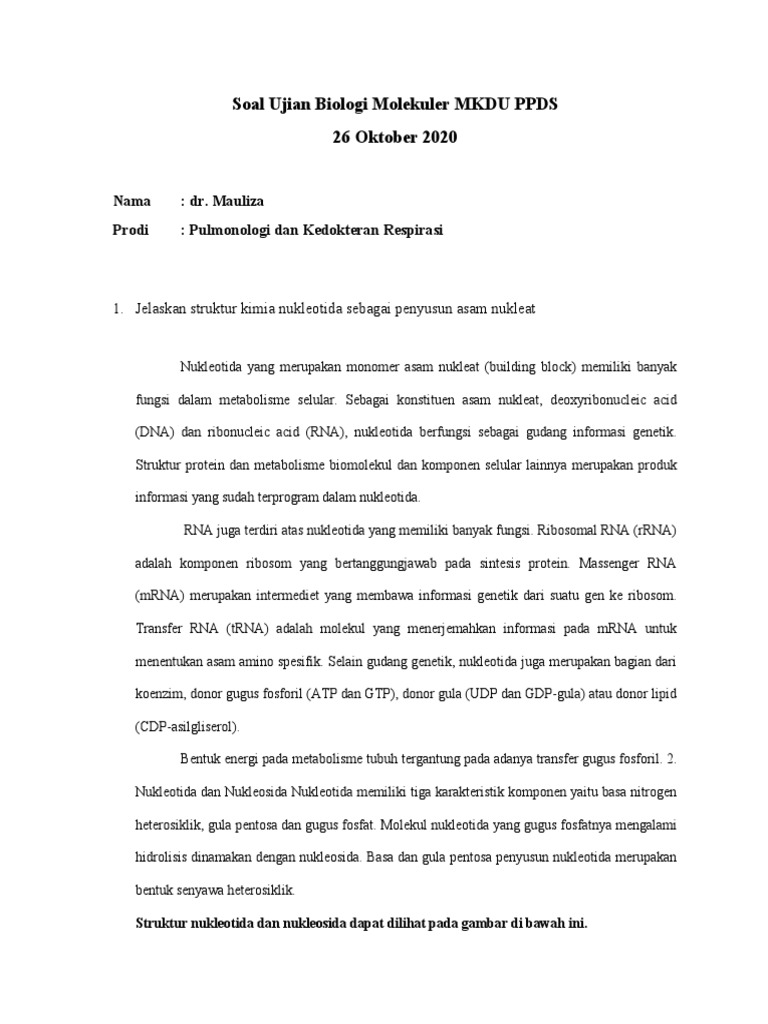 SOAL UJIAN BIOMOL MKDU PPDS 2020 DR Mauliza | PDF | Sains & Matematika