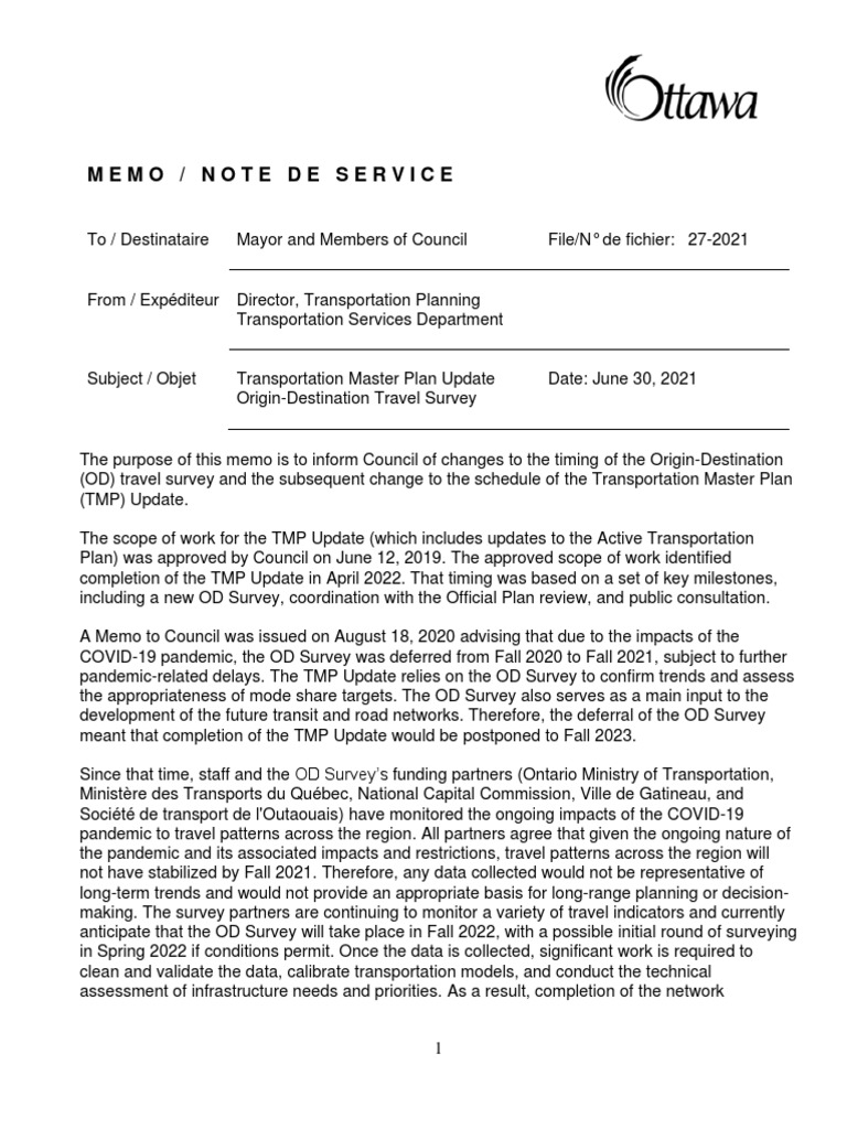 Memo - Transportation Master Plan Schedule Update | PDF | Transport ...