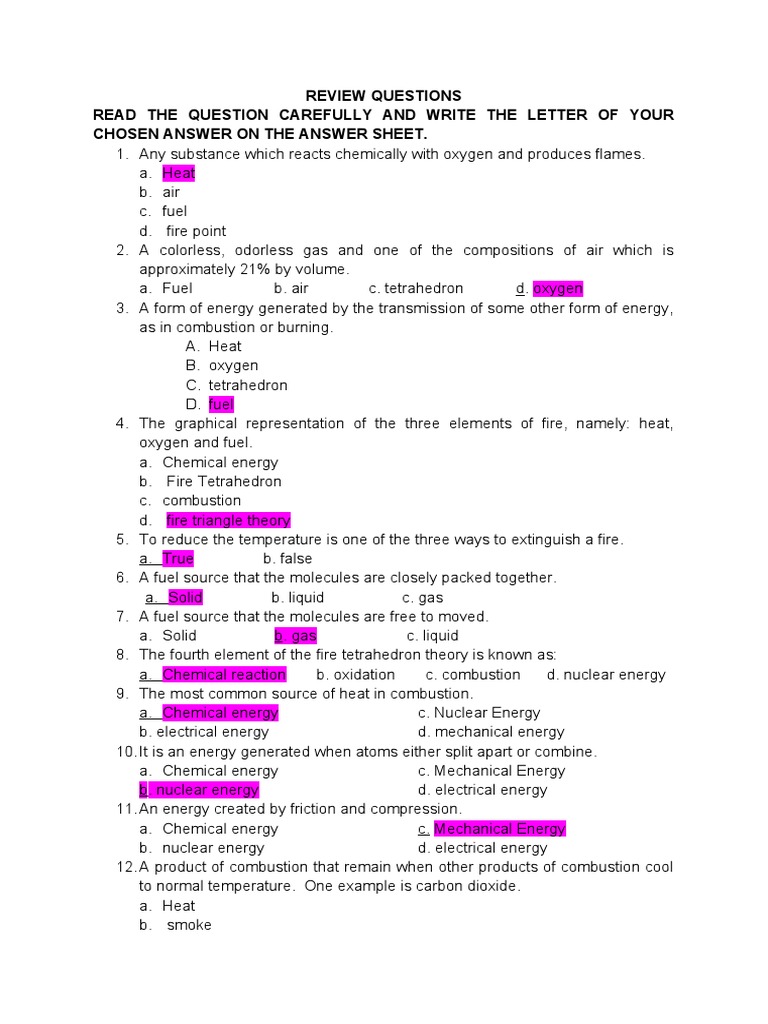 REVIEW QUESTIONS CDI 6 (Mariz) | PDF | Combustion | Fires