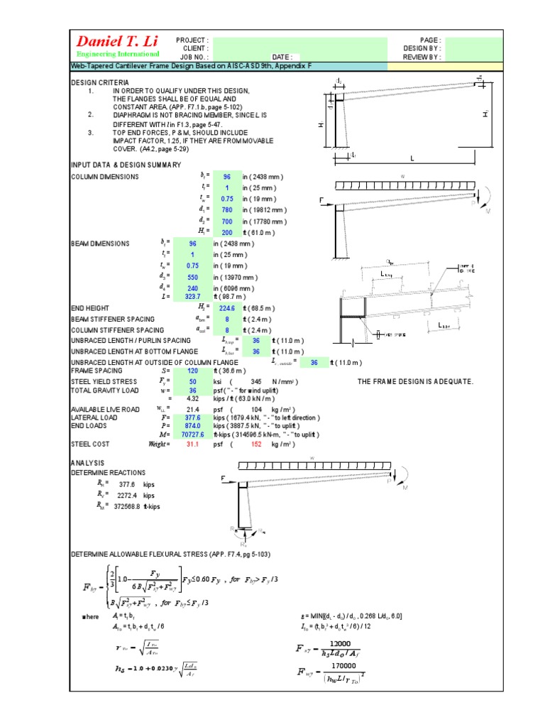 CantileverFrame Spread Sheet | PDF | Materials | Mechanical Engineering