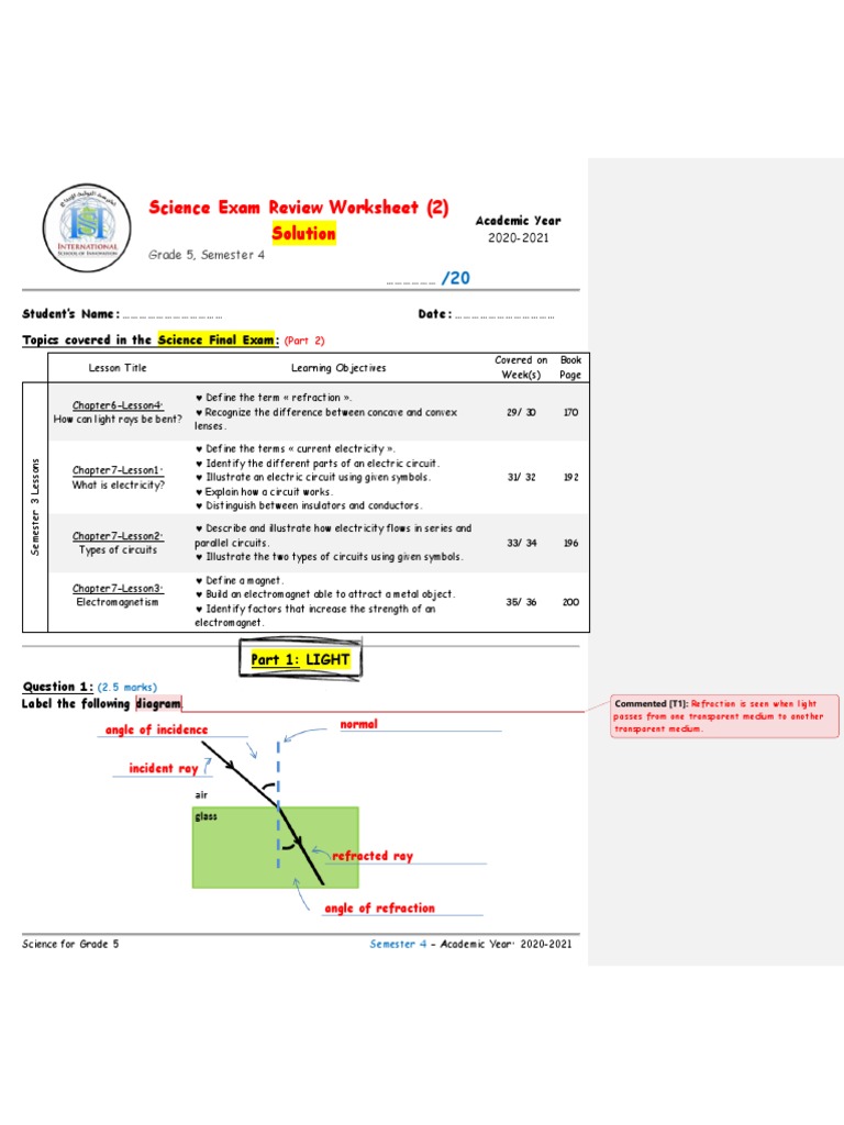 Grade 5 Science Exam Review Worksheet | PDF | Series And Parallel ...
