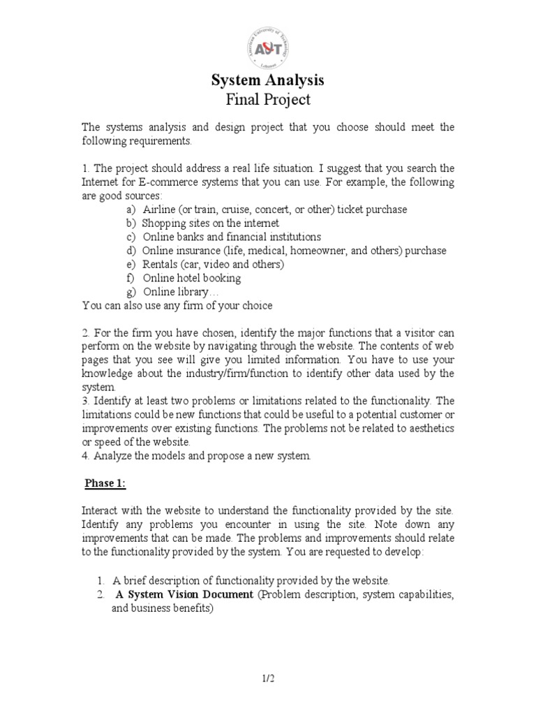 System Analysis Project Guidelines | PDF | Use Case | Websites