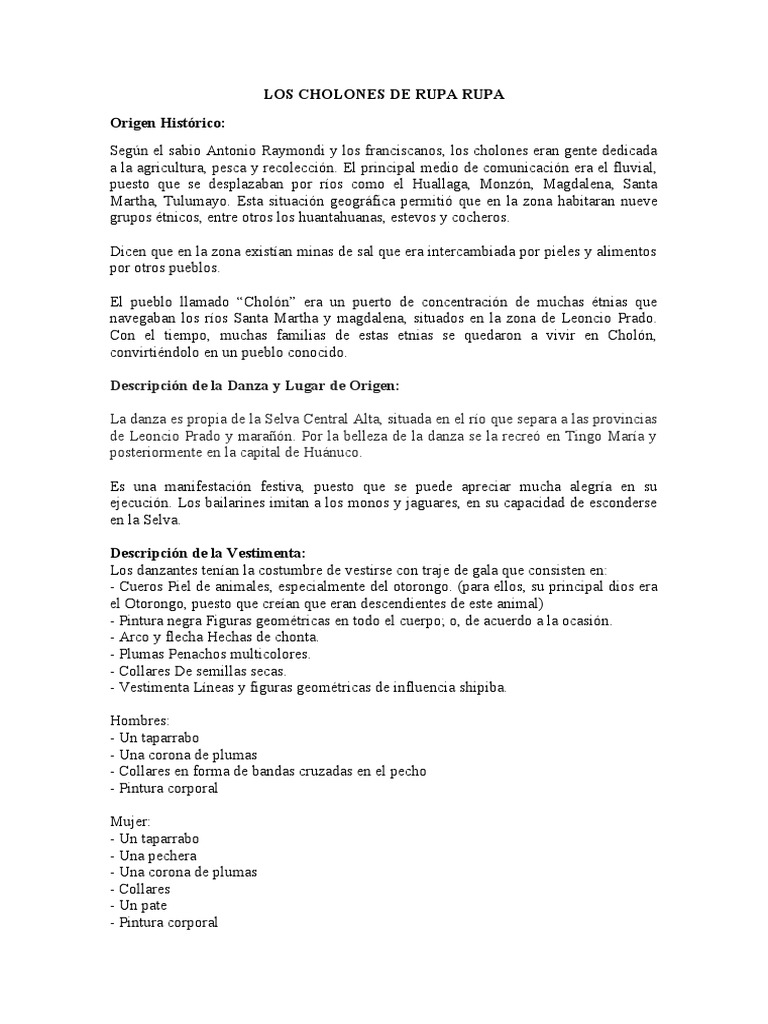 Los Cholones de Rupa Rupa: Origen y Danza | PDF | Historia