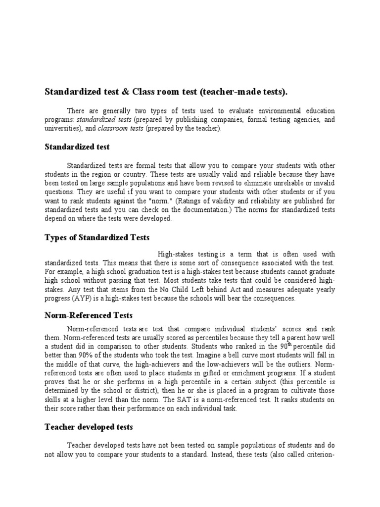 Standardized Test & Class Room Test (Teacher-Made Tests) | PDF ...