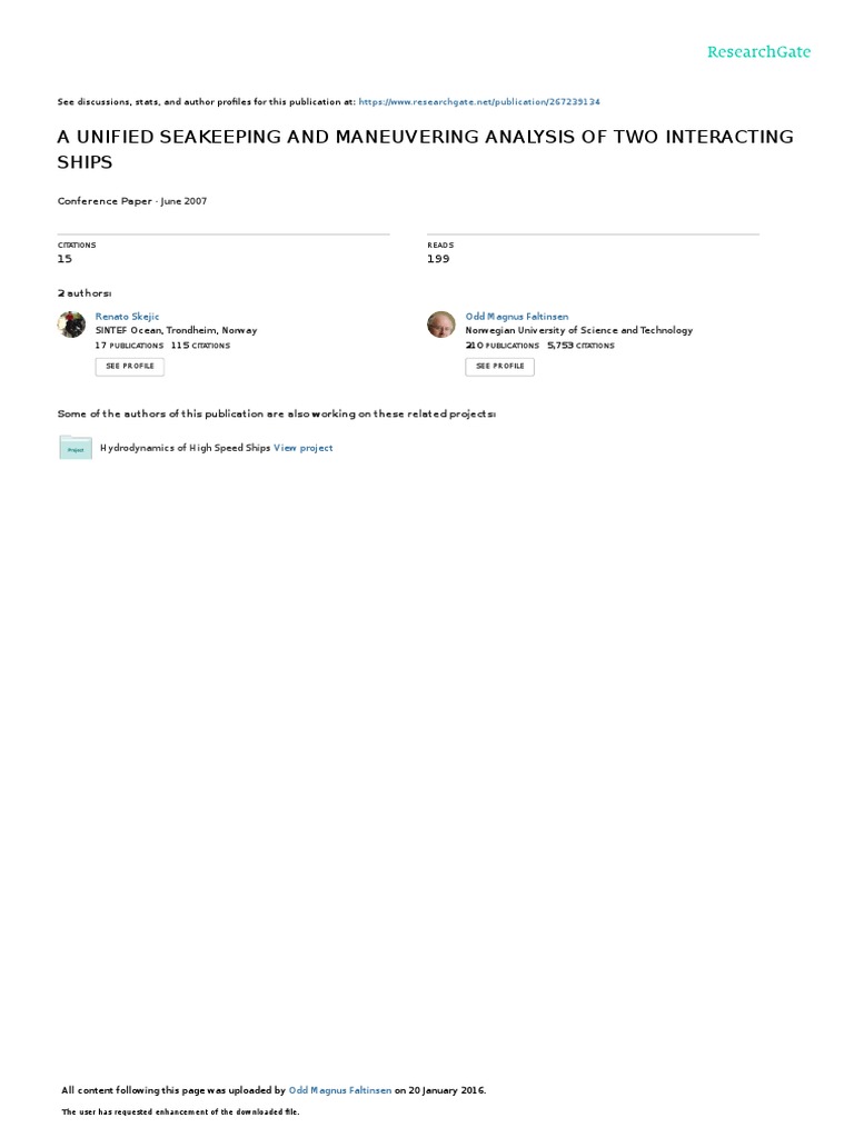 A Unified Seakeeping and Maneuvering Analysis of Two Interacting Ships ...