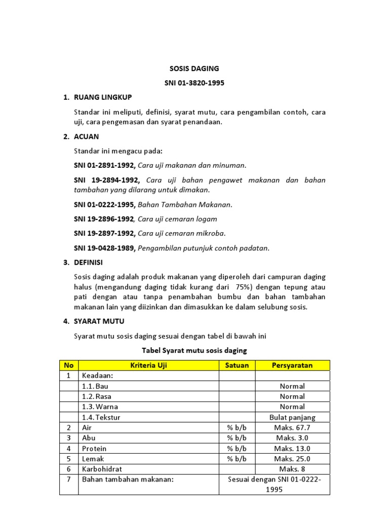 SNI Sosis Daging New | PDF