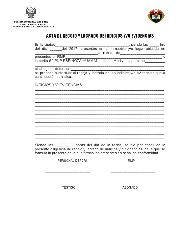 Acta de Recojo y Lacrado de Indicios | PDF | Seguridad nacional | Justicia penal