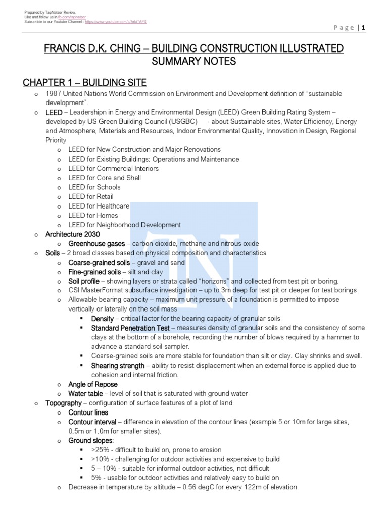DK CHING SUMMARY NOTES - Building Construction Illustrated | PDF ...