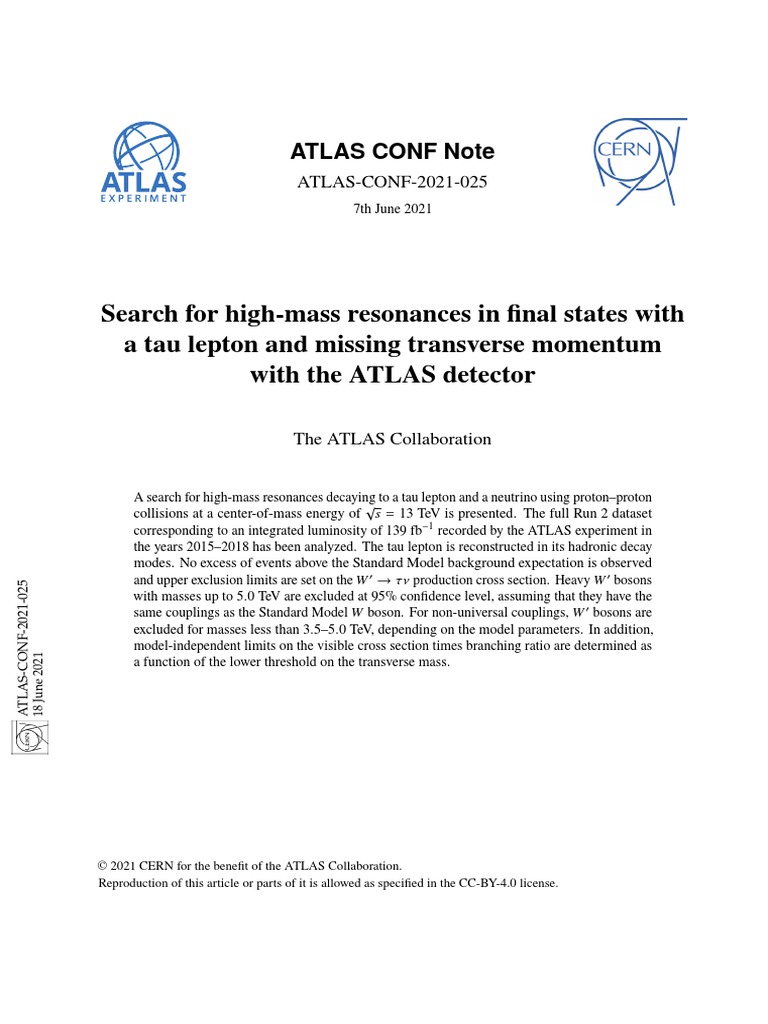 Atlas Conf 2021 025 | PDF | Atlas Experiment | Standard Model