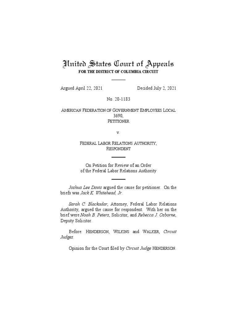 AFGE Local 3690 v. FLRA, No. 20-1183 (July 2, 2021) | PDF | Unfair ...