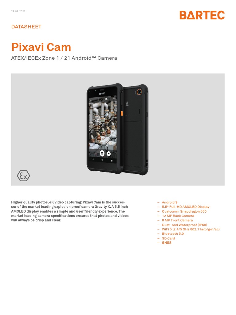 Pixavi Cam: Atex/Iecex Zone 1 / 21 Android™ Camera | PDF | Information ...