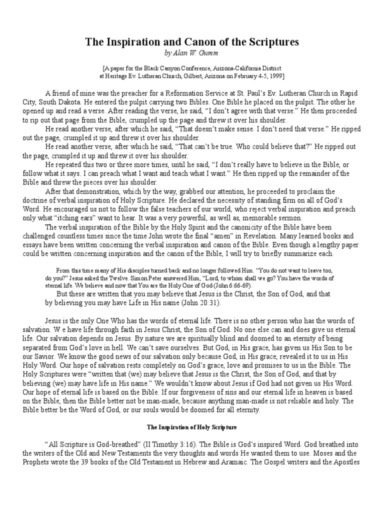 The Inspiration and Canon of The Scriptures: by Alan W. Gumm | PDF ...