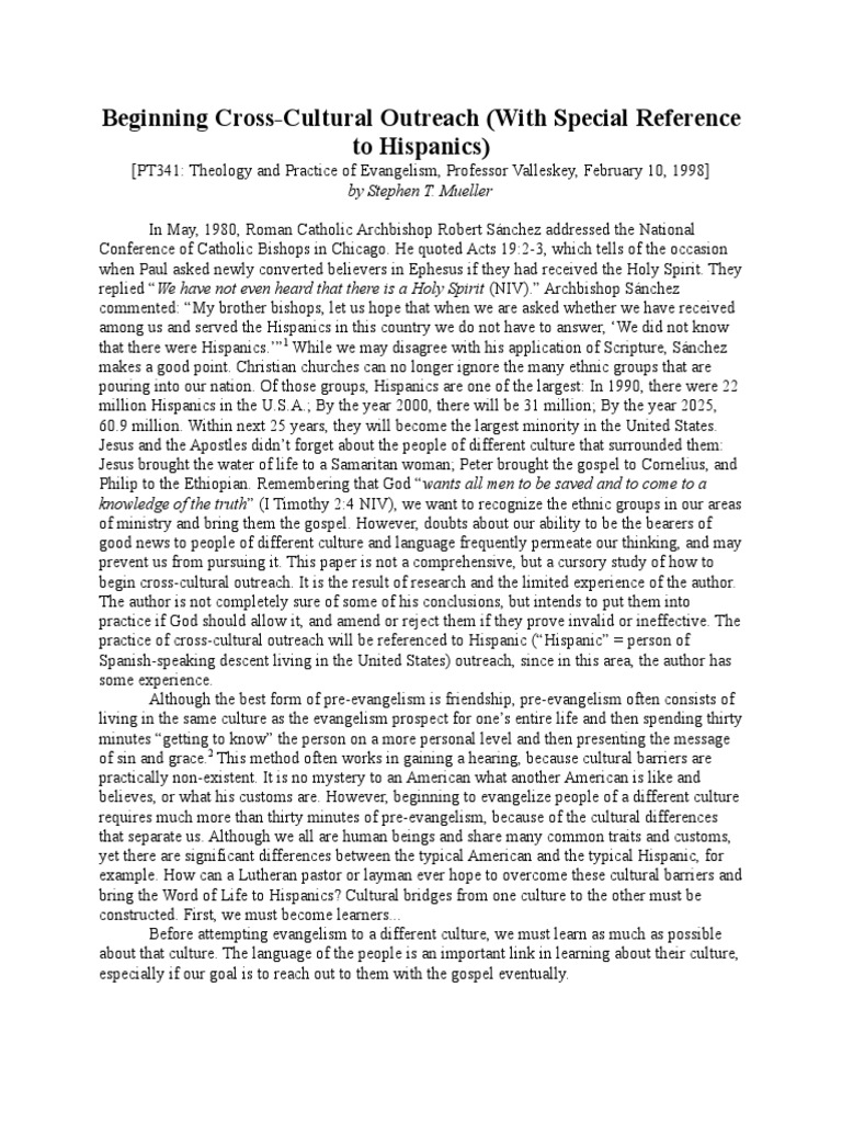 Beginning Cross-Cultural Outreach (With Special Reference To Hispanics ...