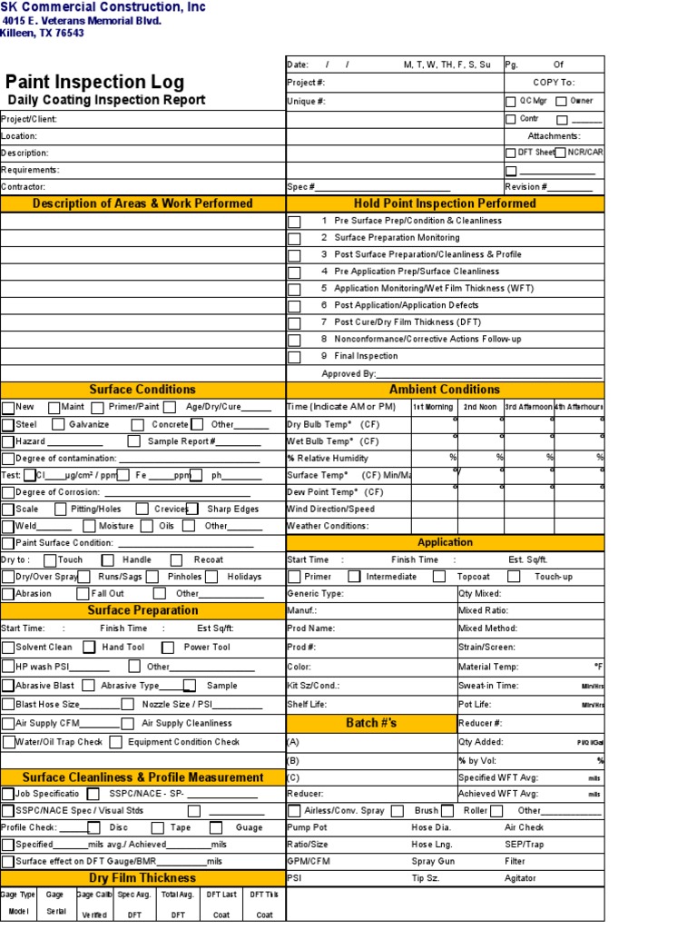 AISC Paint Inspection LOG (Use This One) | PDF | Paint | Industrial ...