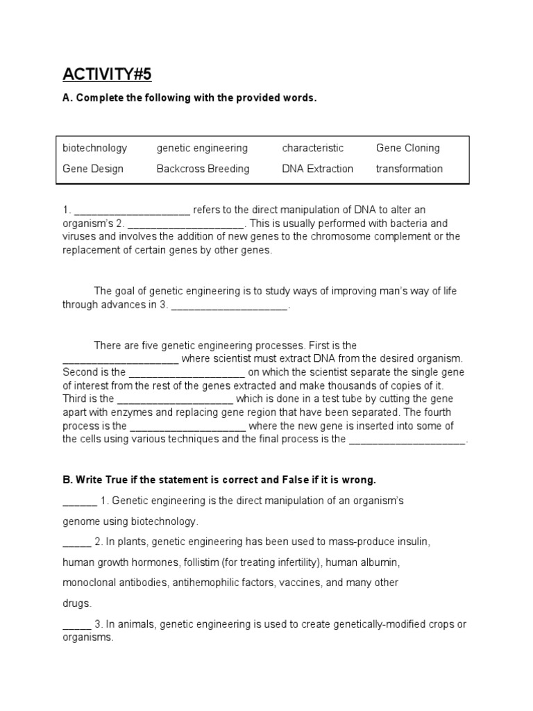 Genbio Activity 5 | PDF | Genetic Engineering | Genetics