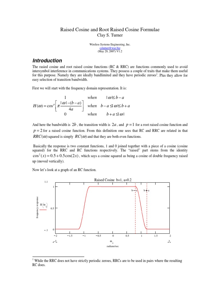 Raised Cosine and Root Raised Cosine Formulae | PDF | Trigonometric ...