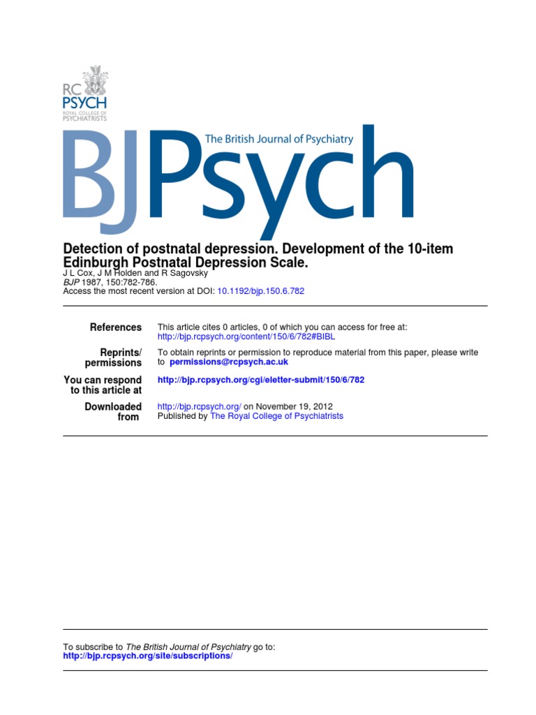Edinburgh Postnatal Depression Scale. Detection of Postnatal Depression ...